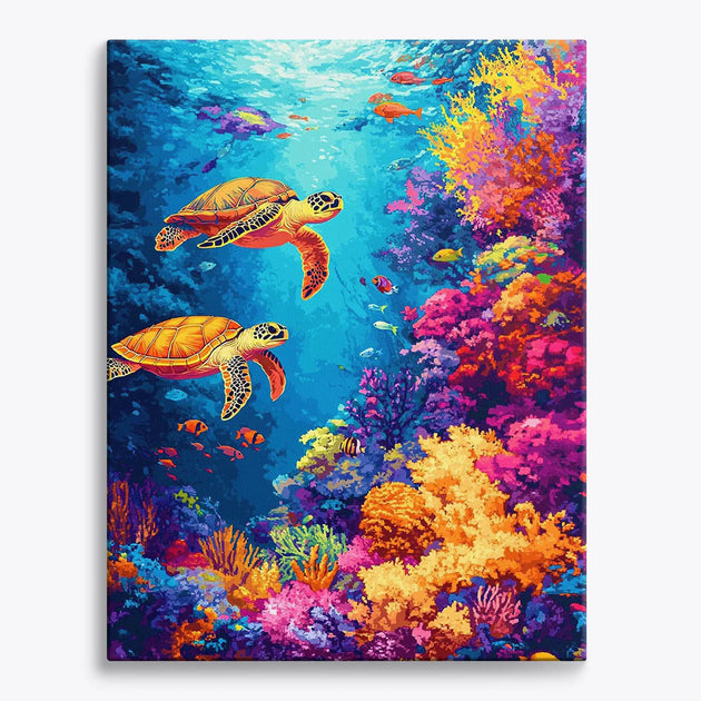 Sea Turtles Coral Reef Paint by Numbers Kit – Paint By Canvas