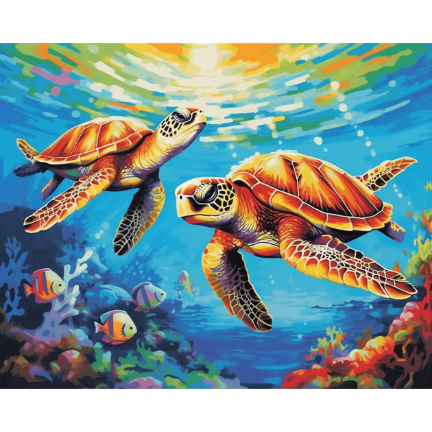 Sea Turtles Underwater Paint by Numbers Kit – Paint By Canvas
